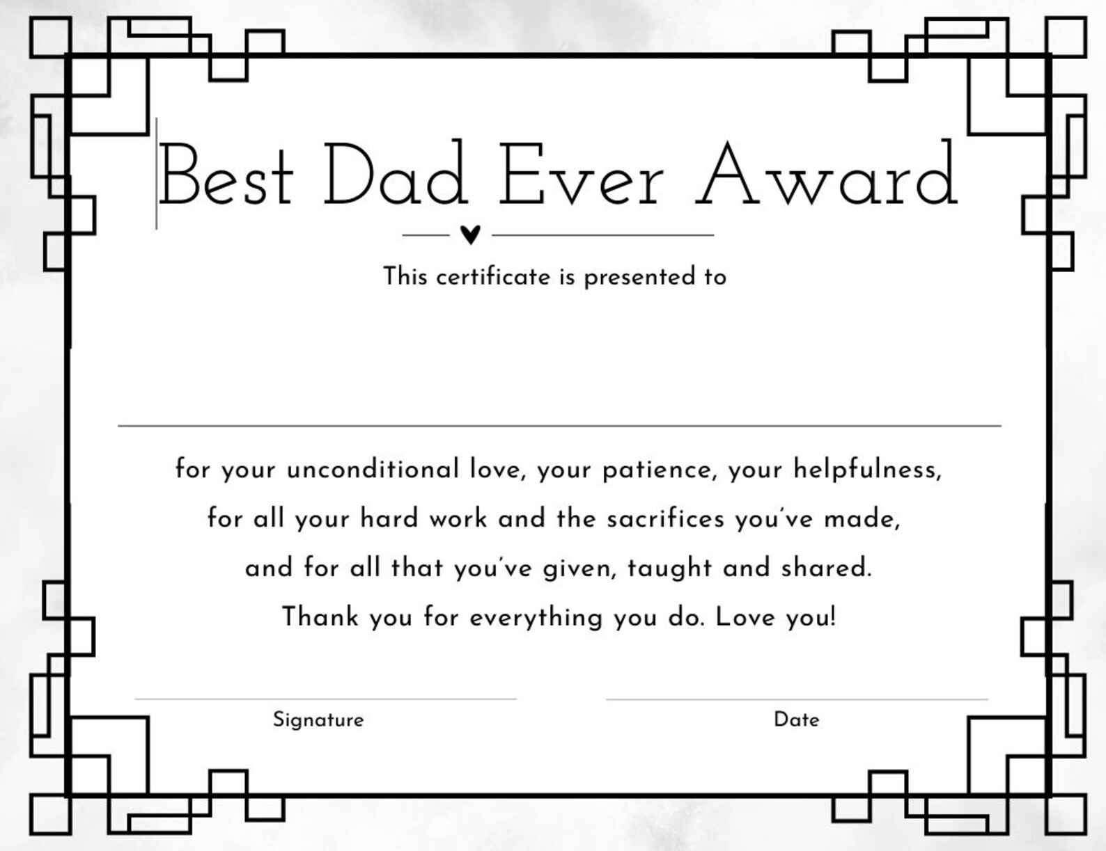 Printable Best Dad Award Certificate, Father’s Day Gift, Instant PDF ...