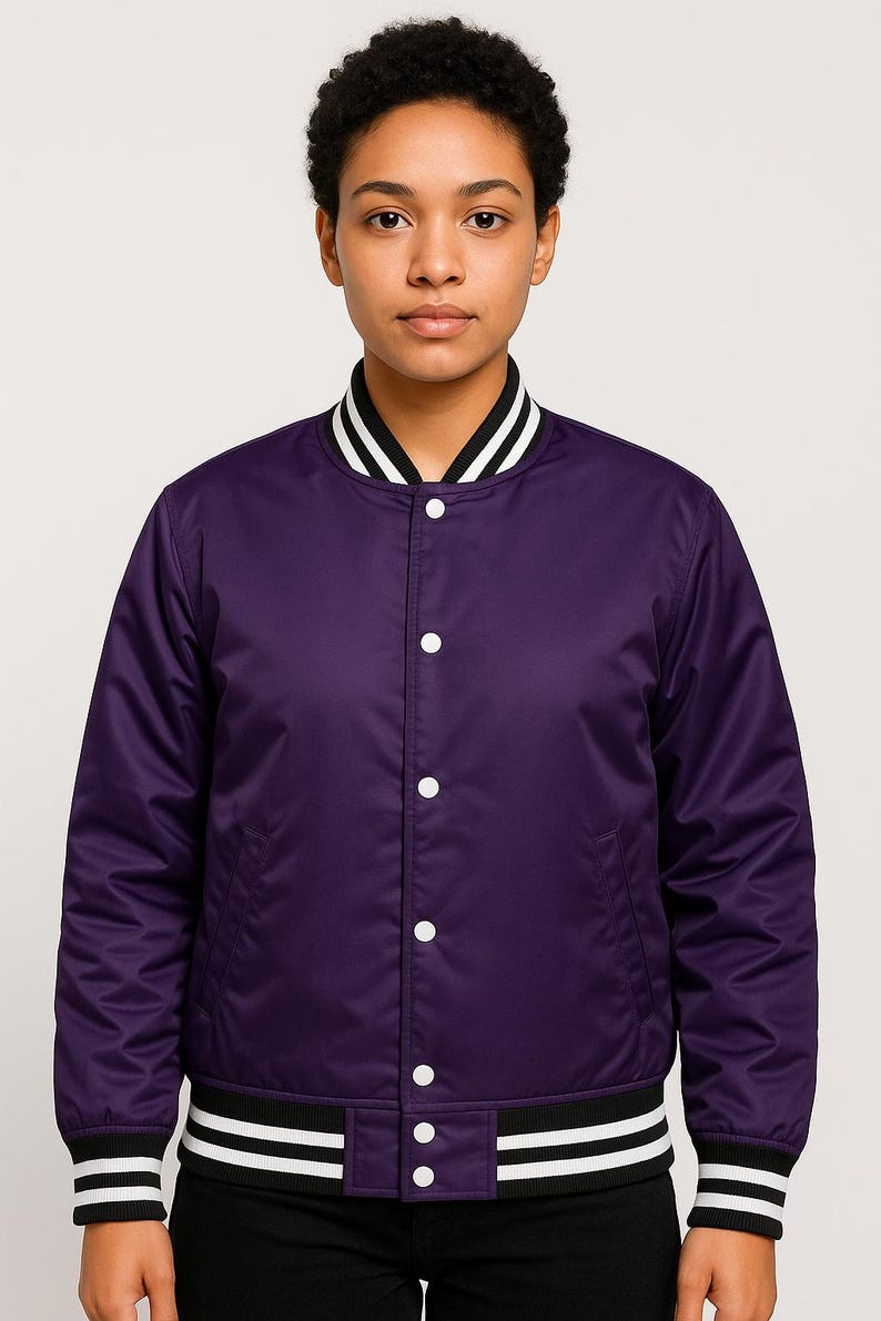 Regal Purple Varsity Jacket, Sleek & Stylish Collegiate Bomber Jacket ...