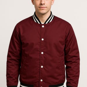 Maroon Varsity Bomber Jacket for Men, Classic Collegiate Style Jacket ...