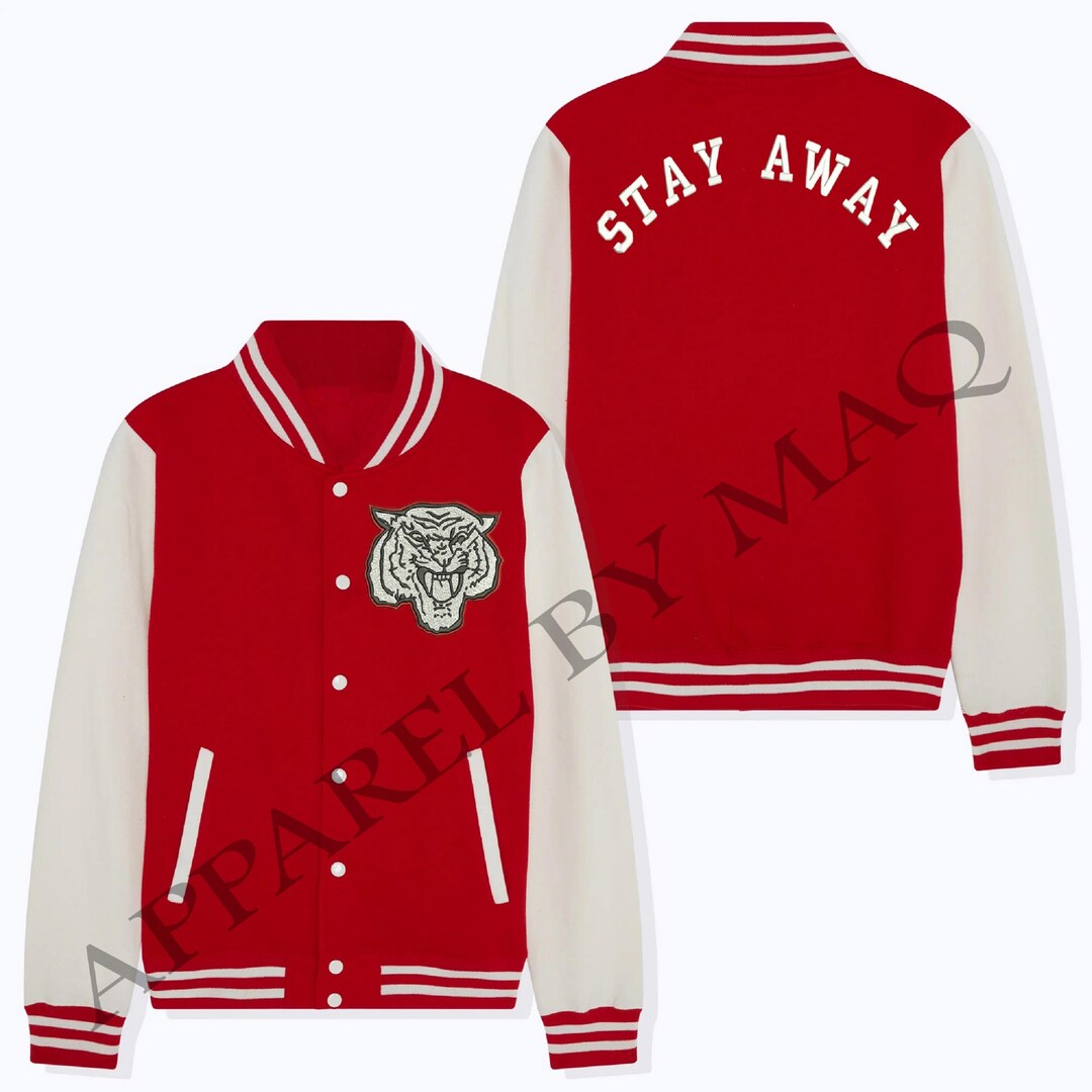 Handmade Tiger Embroidered Varsity Jacket: Red & White Letterman Jacket ...