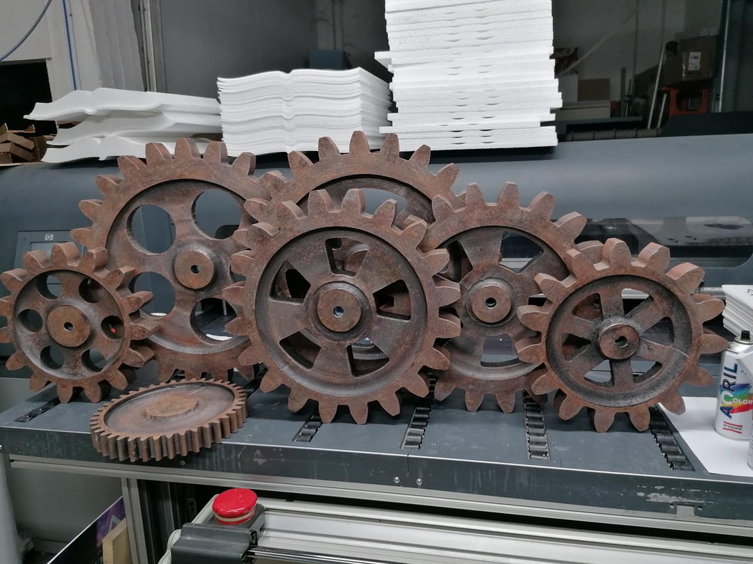 Decorated Compact Polystyrene Gears – Steel or Rust Effect – Industrial ...