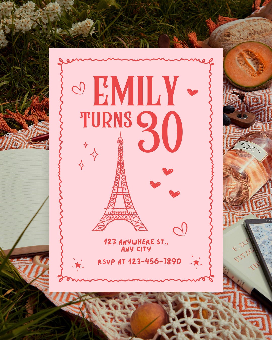 Paris-themed Birthday Invitation | Funky Picnic Party Invite Inspired ...