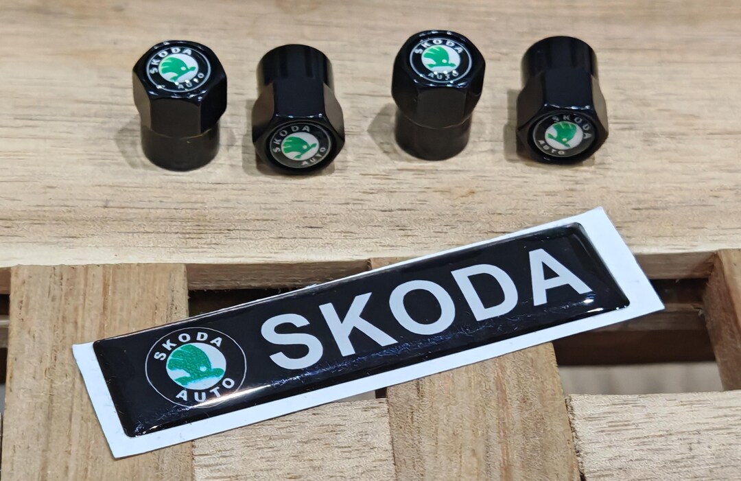 Brand New Skoda *4 Dust Cap + *1 Skoda Badge Sticker Set Karoq Kodiaq ...