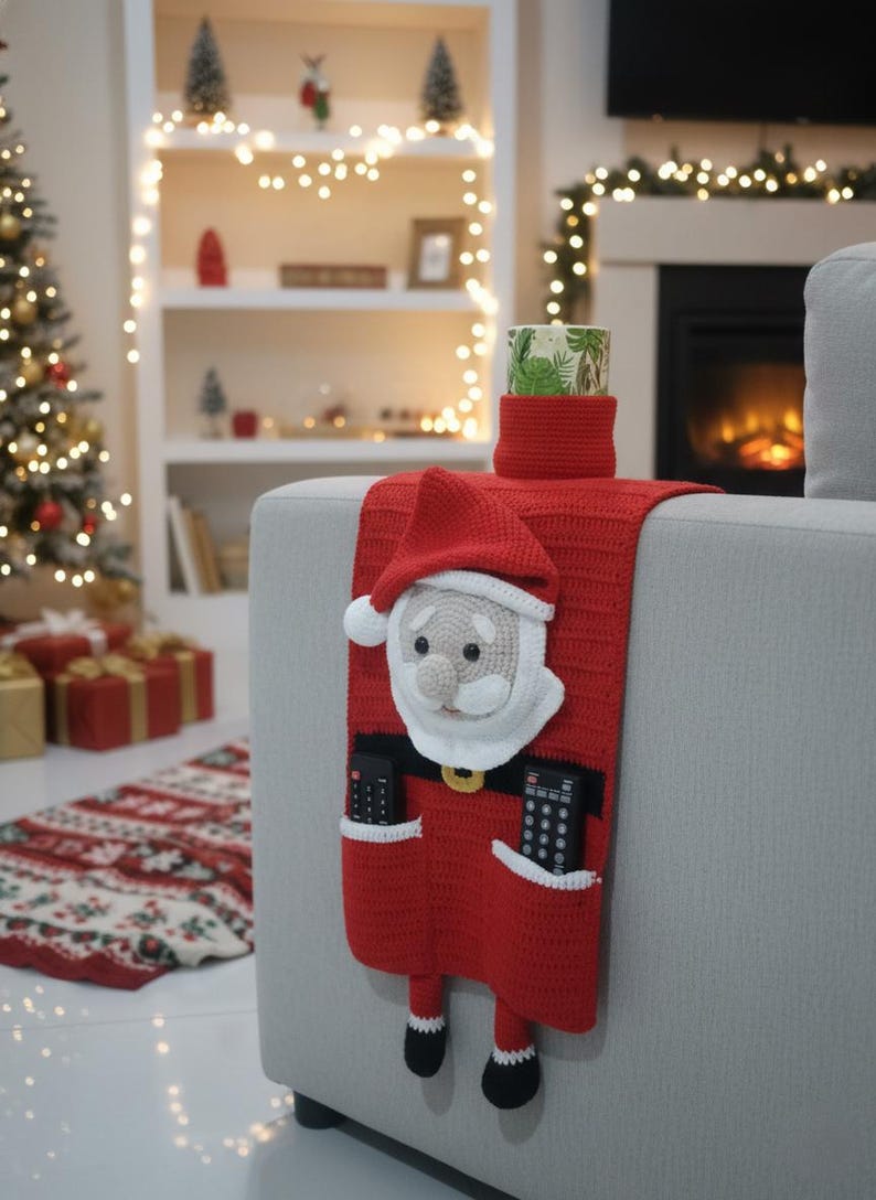 Crochet Santa Claus Sofa Arm Organizer Pattern PDF – Cute Couch Caddy ...