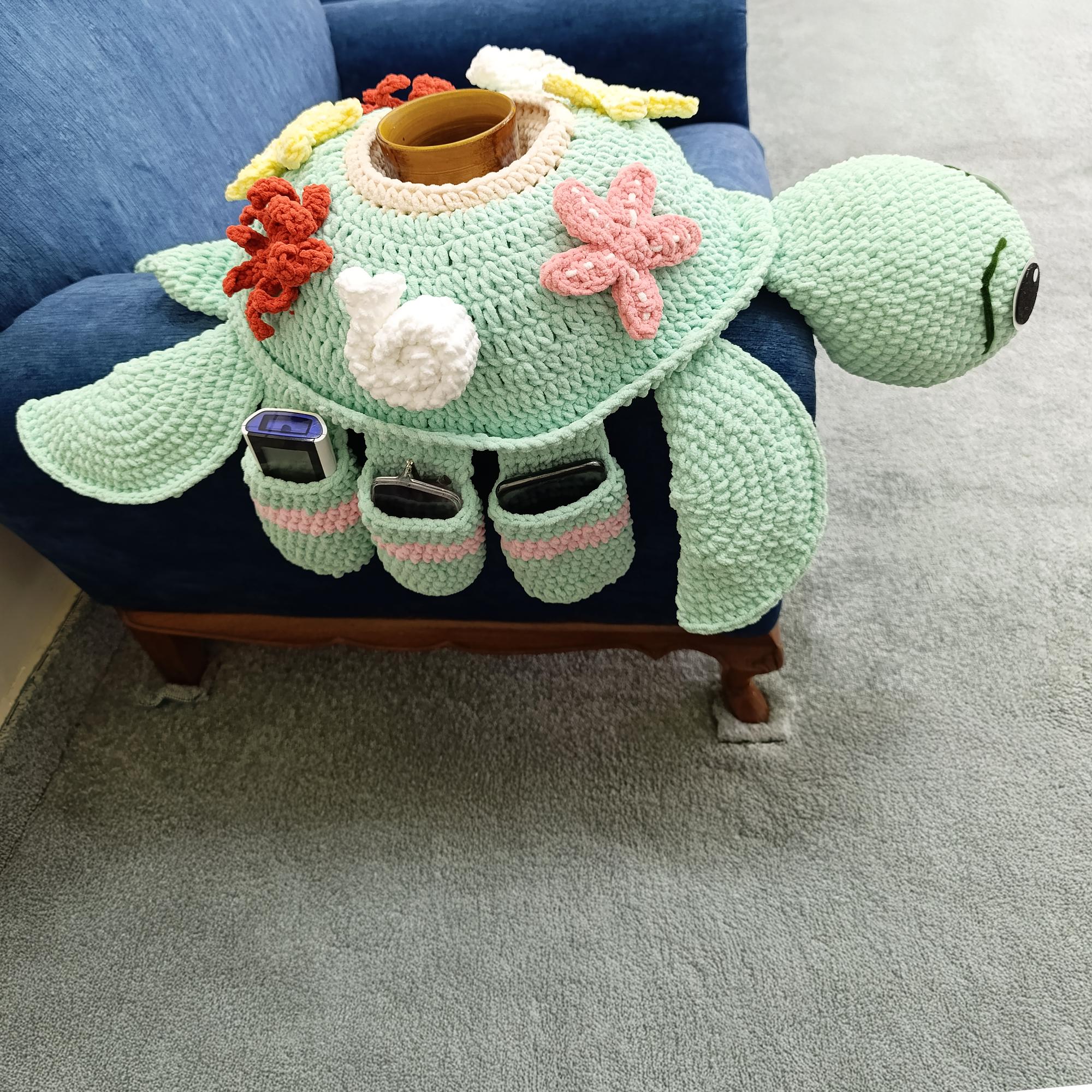 Crochet Turtle Sofa Arm Organizer Pattern PDF – Cute Couch Caddy With ...