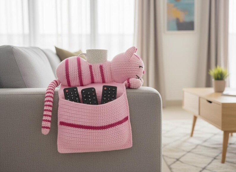 Crochet Cat Sofa Arm Organizer Pattern PDF – Cute Couch Caddy With ...