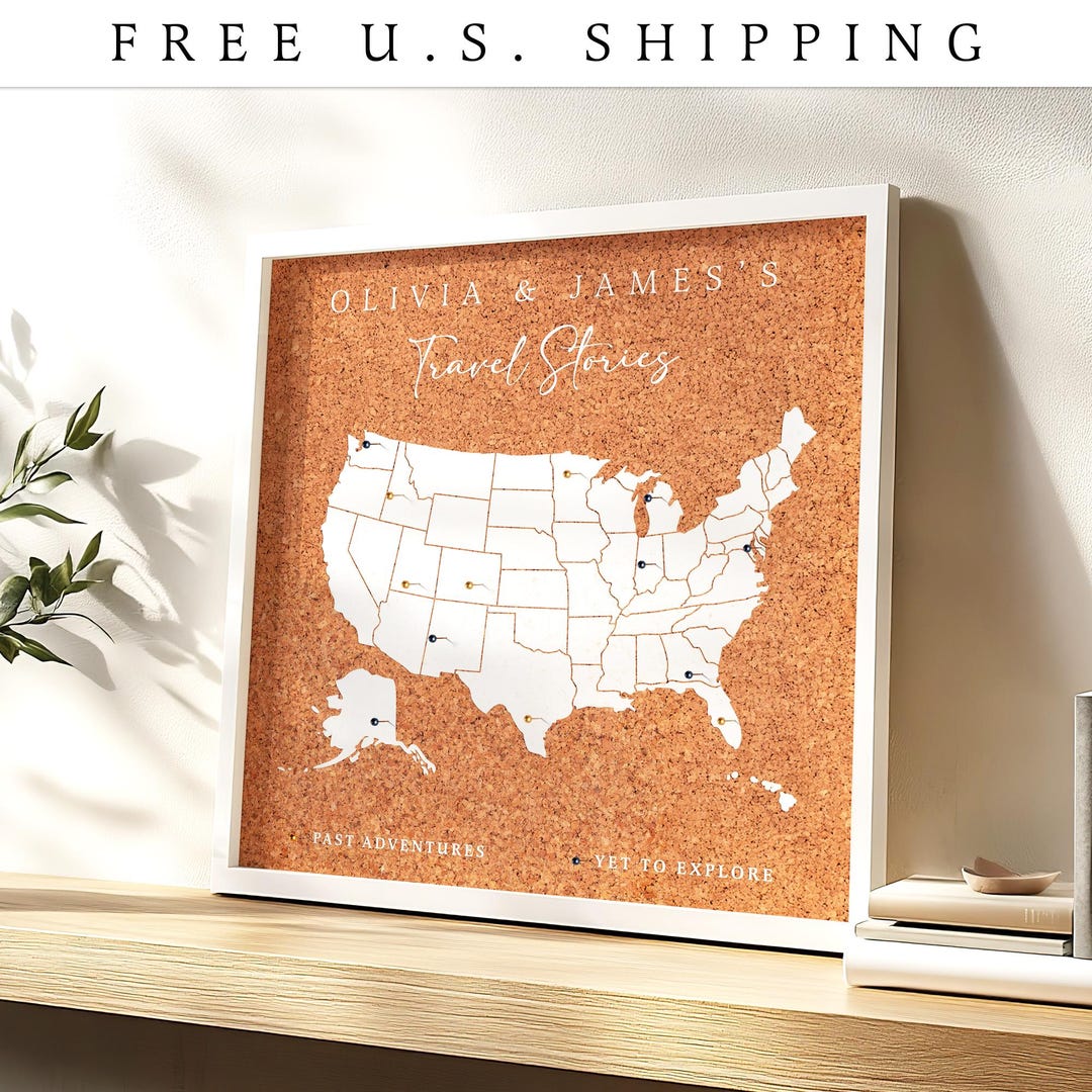Personalized USA Map Cork Framed United States Push Pin Map Couple ...