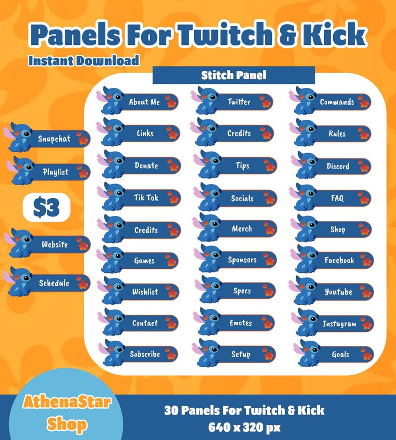 Pack of 30 Panels Cute Stitch for Twitch and Kick - Etsy