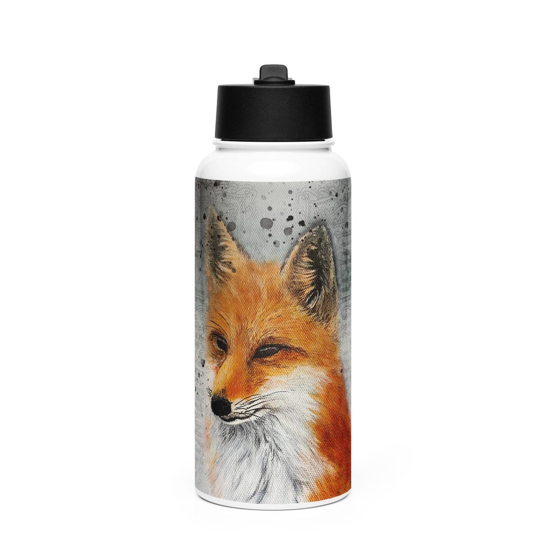 Red Fox Stainless Steel Water Bottle, Fox Water Bottle With a Straw Lid ...