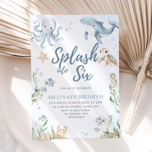 Splash Into Six Invitation Editable Under the Sea Birthday Invite Boys ...