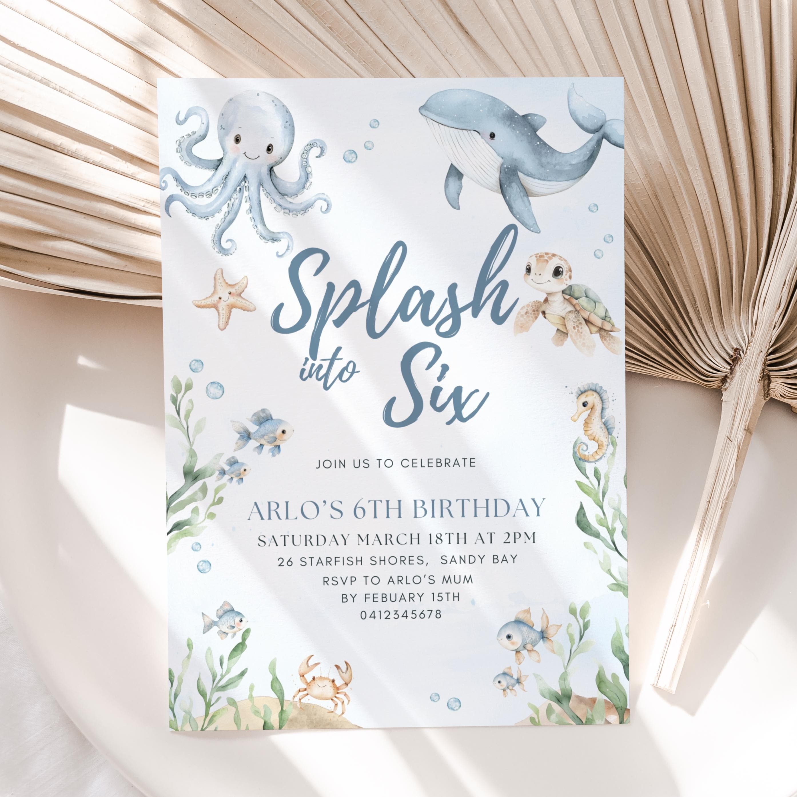 Splash Into Six Invitation Editable Under the Sea Birthday Invite Boys ...