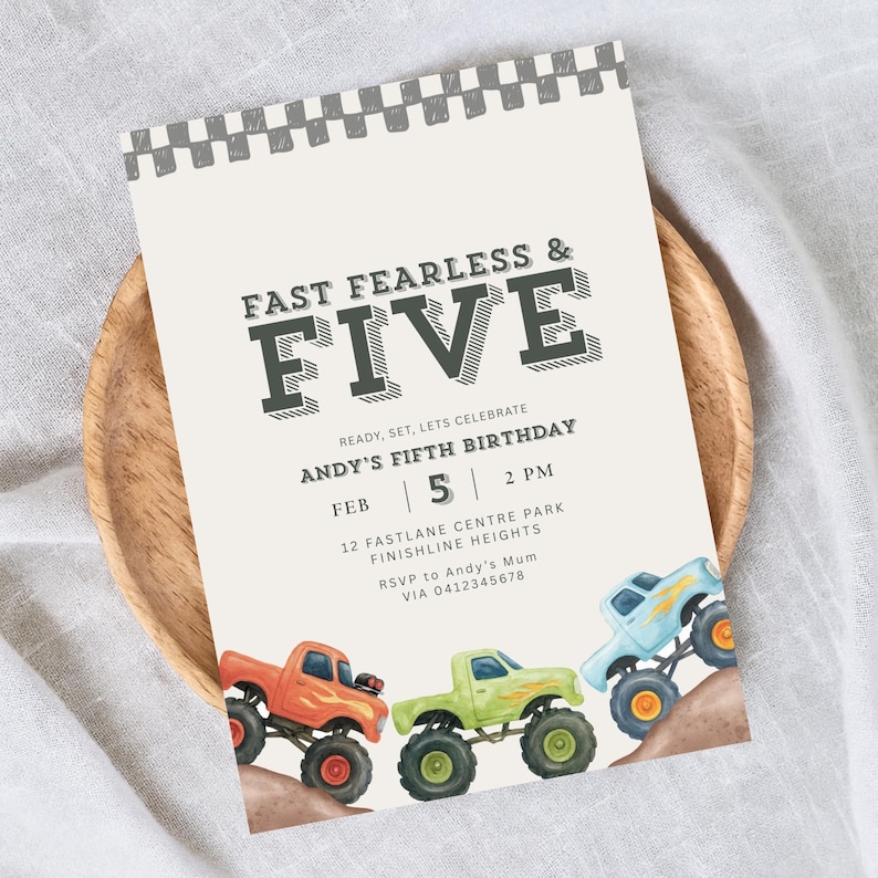 Editable Monster Truck Birthday Invitation for Boy Fast Fearless and ...