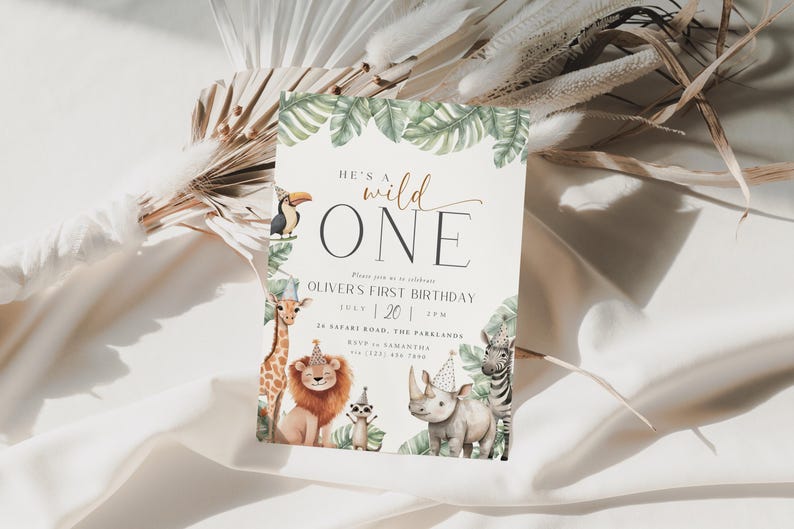 Wild One Birthday Invitation: Editable Boys Safari Animal Party (canva ...
