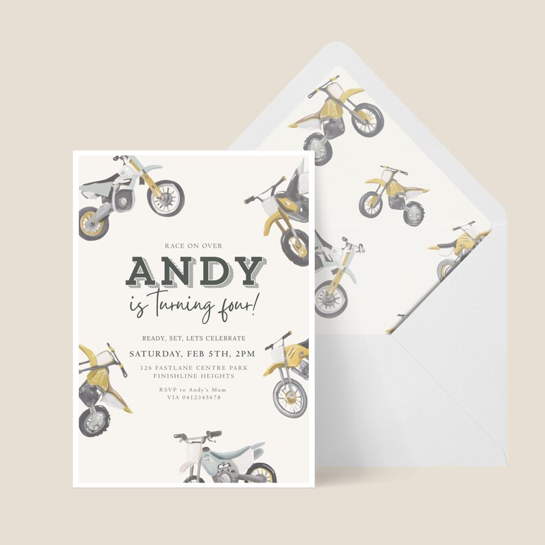 Motorcycle Birthday Invitation for Boy Motocross Party Invite Digital ...