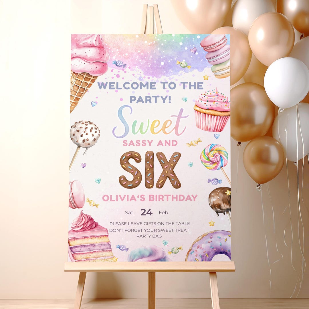 Editable Sweet and Sassy Six Welcome Sign Donut Candy 6th Birthday ...