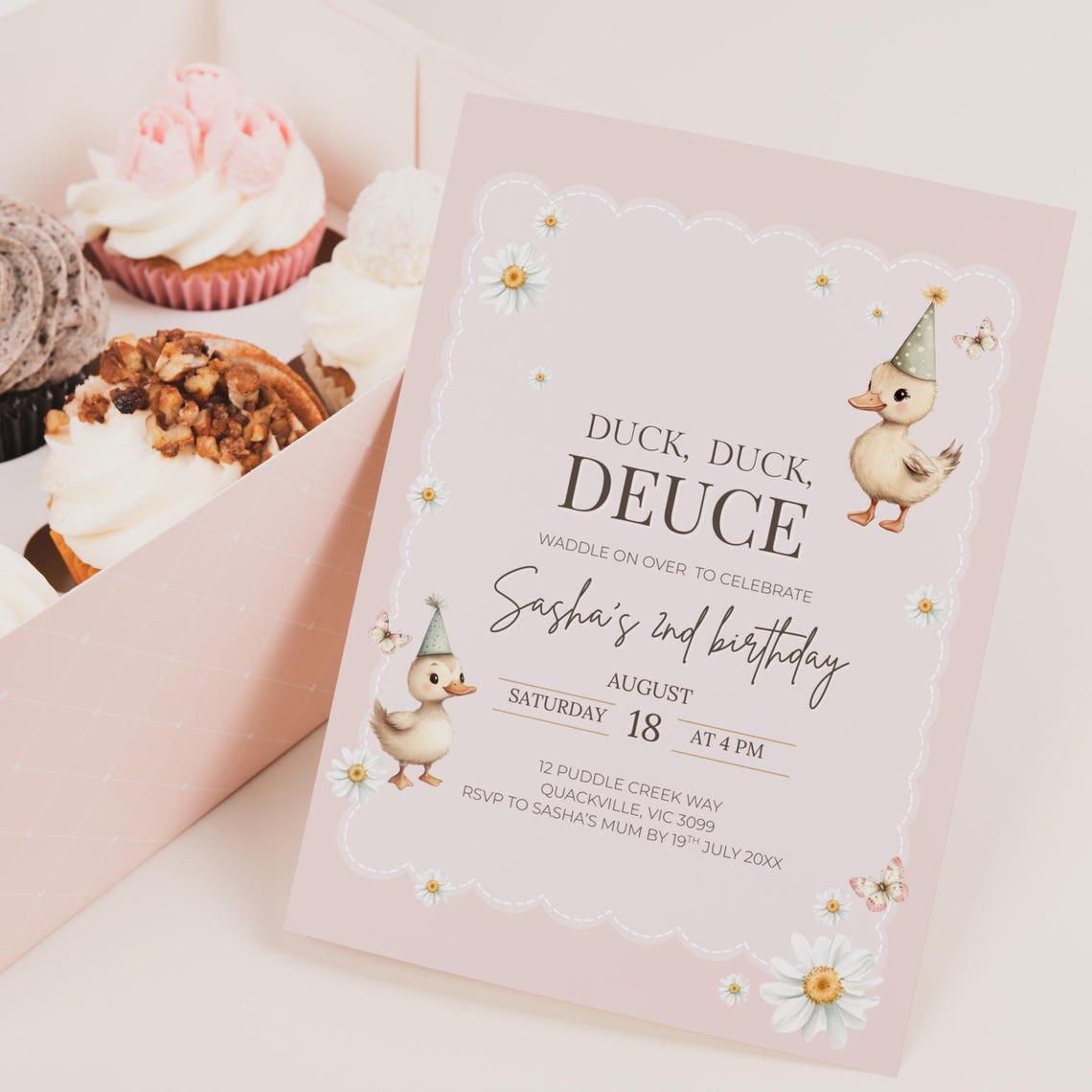 Duck Duck Deuce Birthday Invitation Editable Girls 2nd Birthday Canva ...