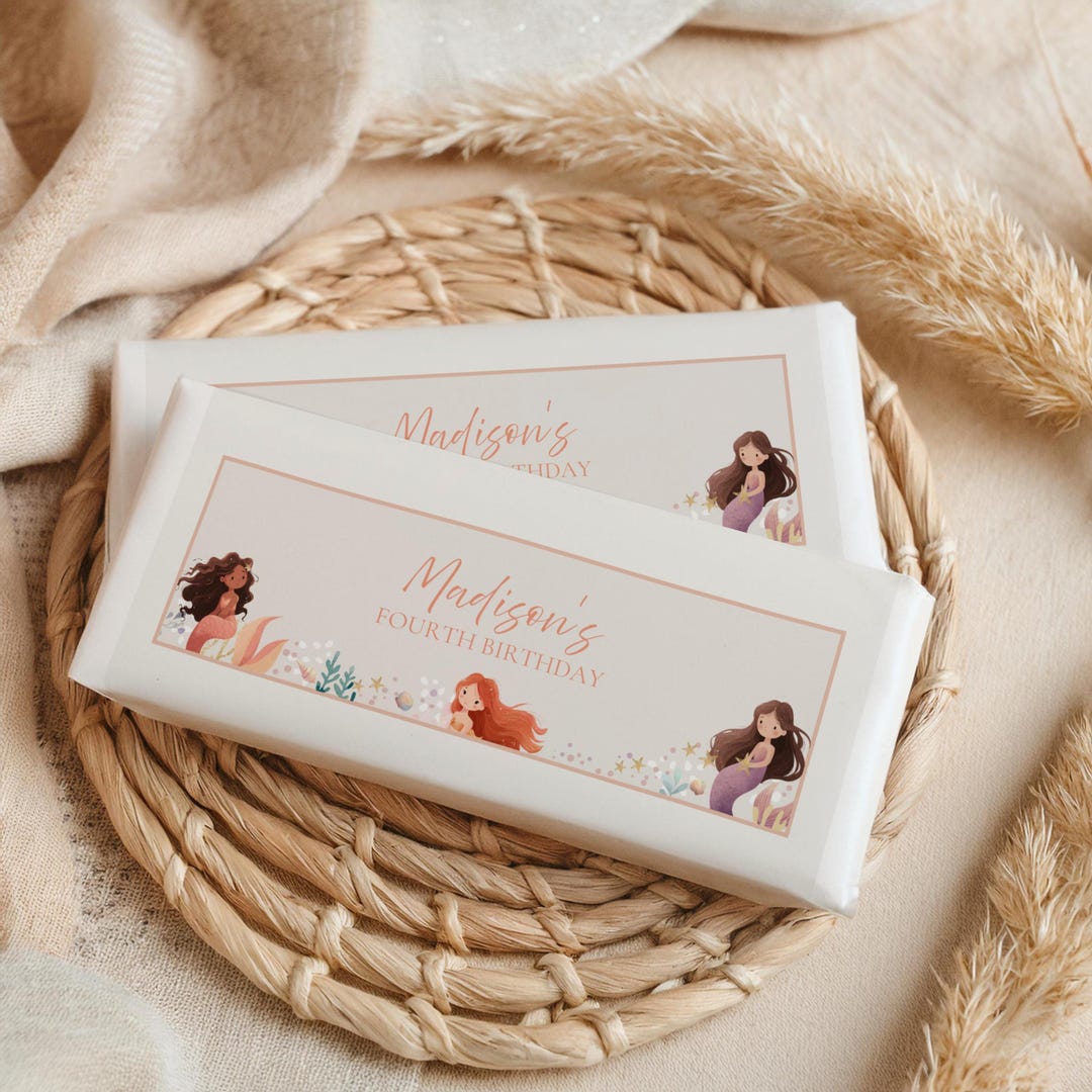 Editable Mermaid Chocolate Wrapper Under the Sea Party Favor Pastel ...