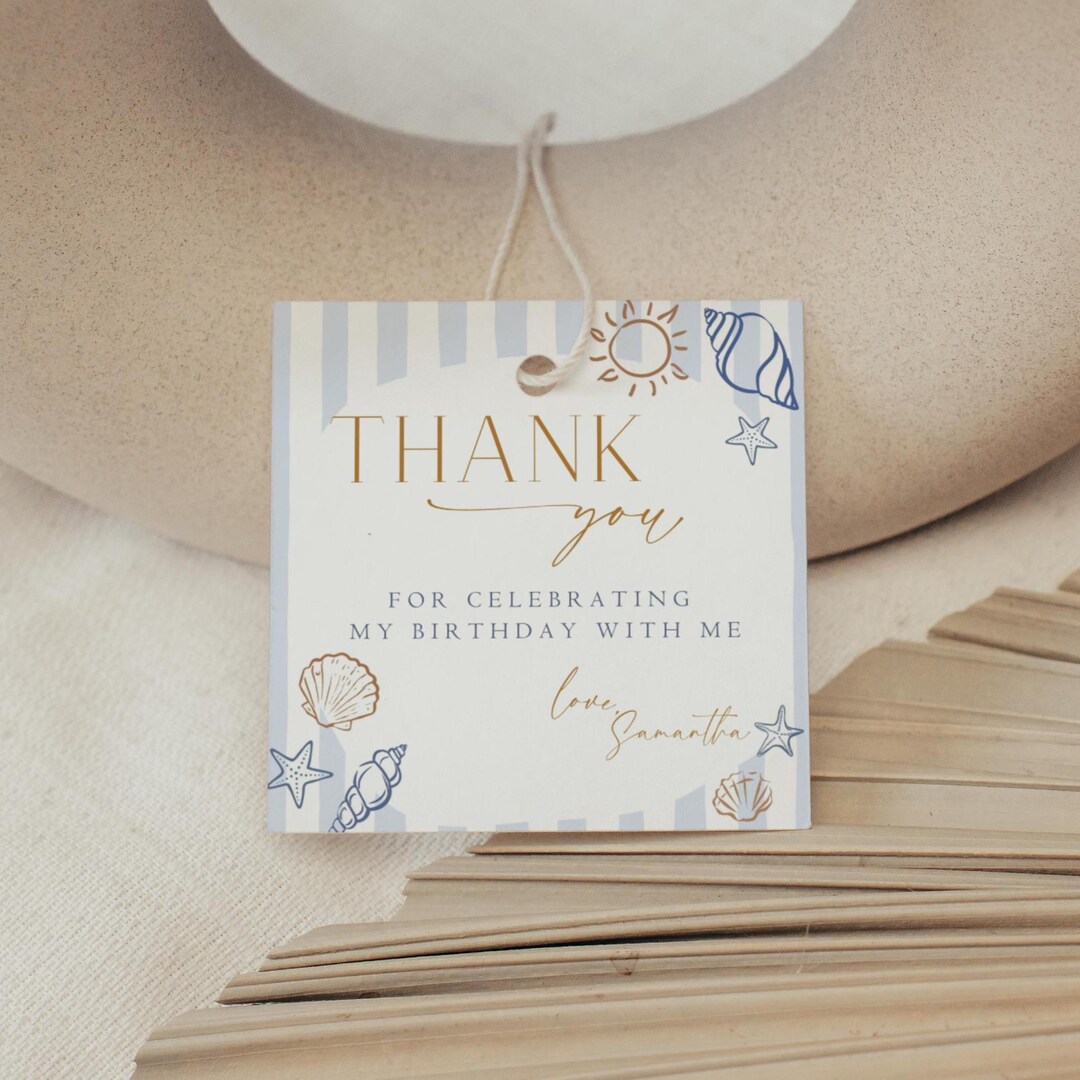 Coastal Beach Theme Birthday Favor Tag: Pool or Ocean Party Seashell ...