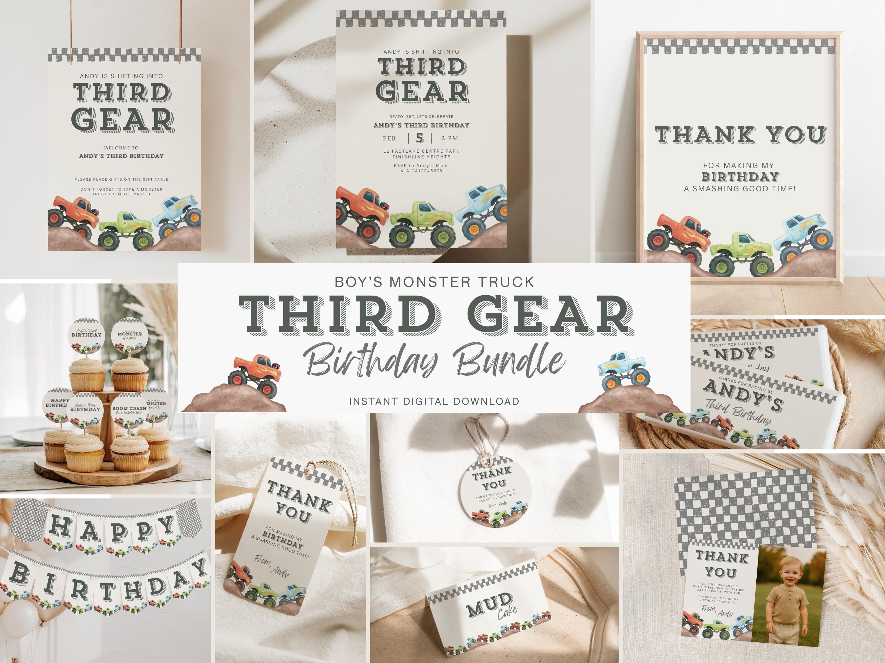 Editable Monster Truck Third Birthday Invitation for Boy Third Gear ...