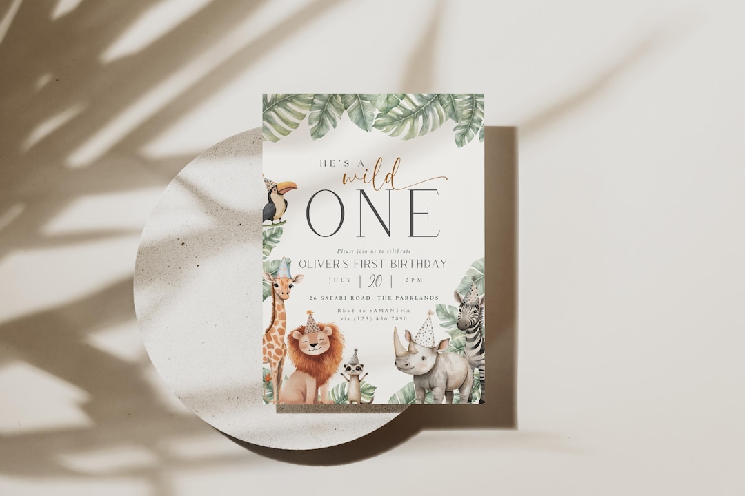 Wild One Birthday Invitation: Editable Boys Safari Animal Party (canva ...