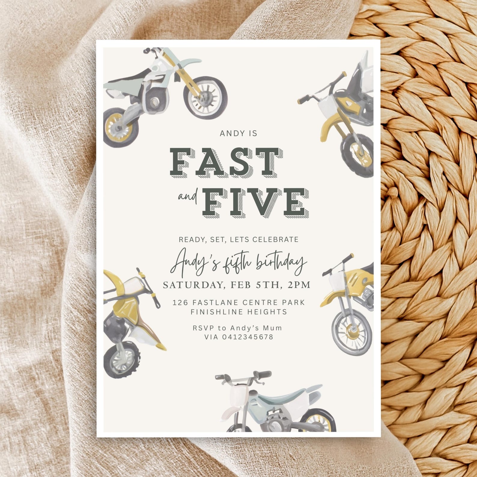 Fast and Five Birthday Invitation for Boy Dirt Bike Theme 5th Birthday ...