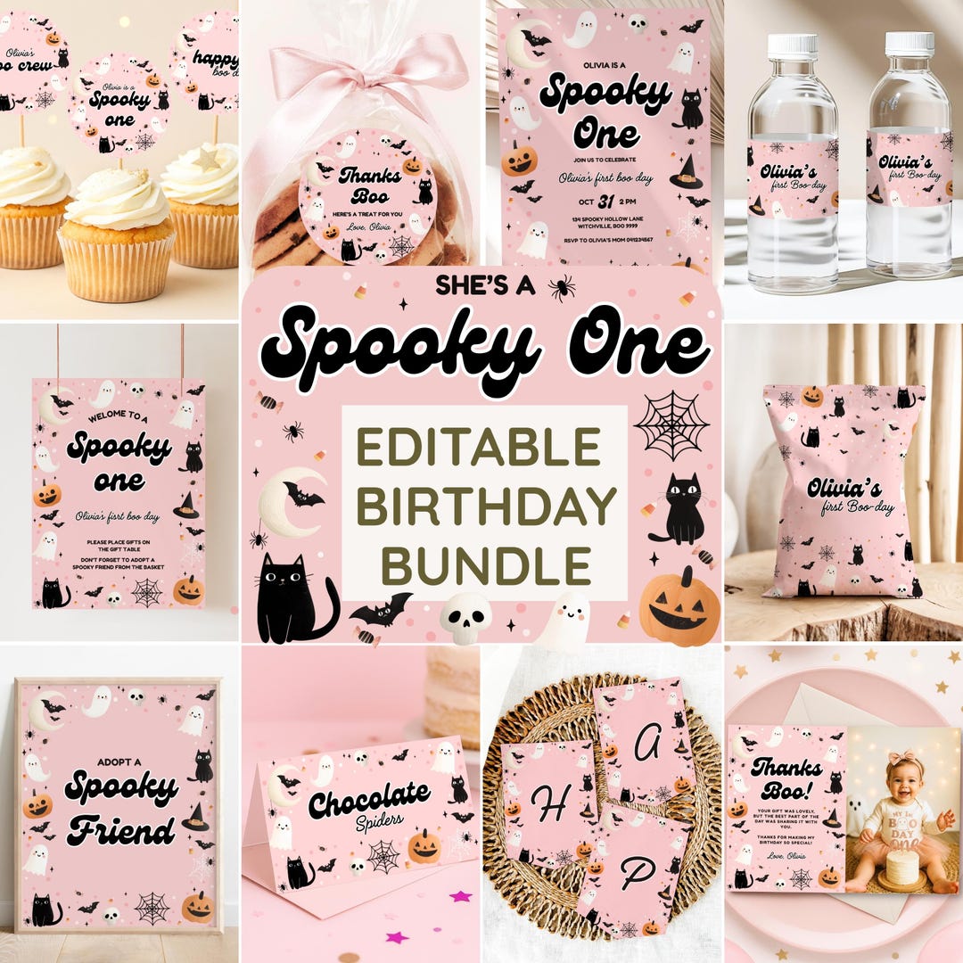 EDITABLE Spooky ONE Birthday Bundle Girls 1st Halloween Invite Cute ...