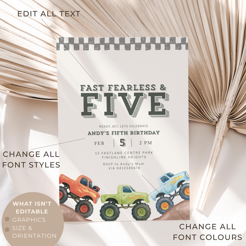 Editable Monster Truck Birthday Invitation for Boy Fast Fearless and ...