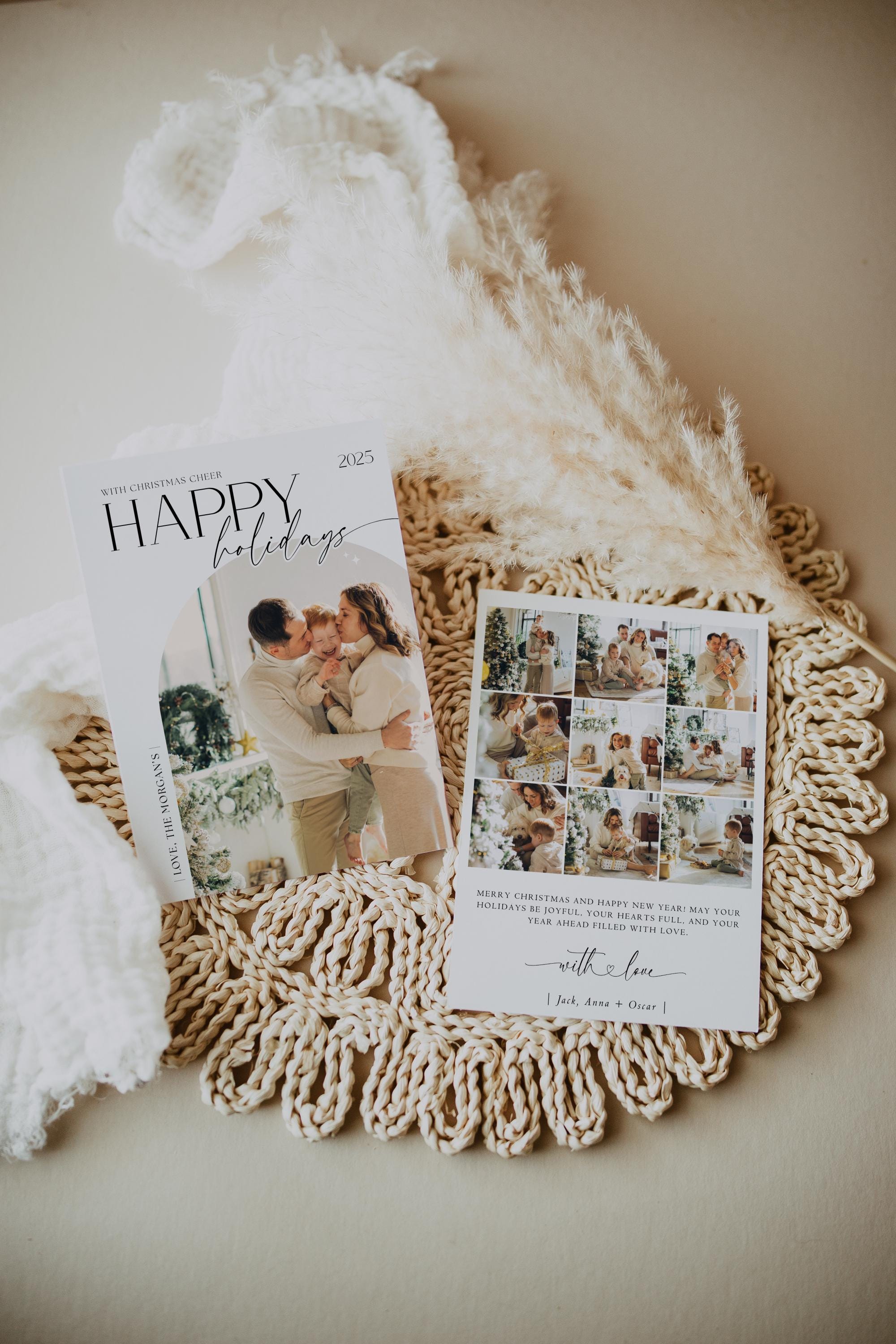 Editable Holiday Photo Card Template: Minimalist Two Sided Family ...