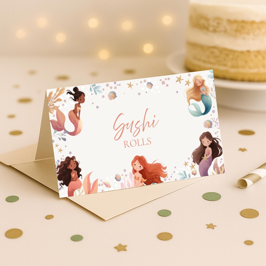 Mermaid Themed Party Food Labels Editable Under the Sea Food Tent Card ...