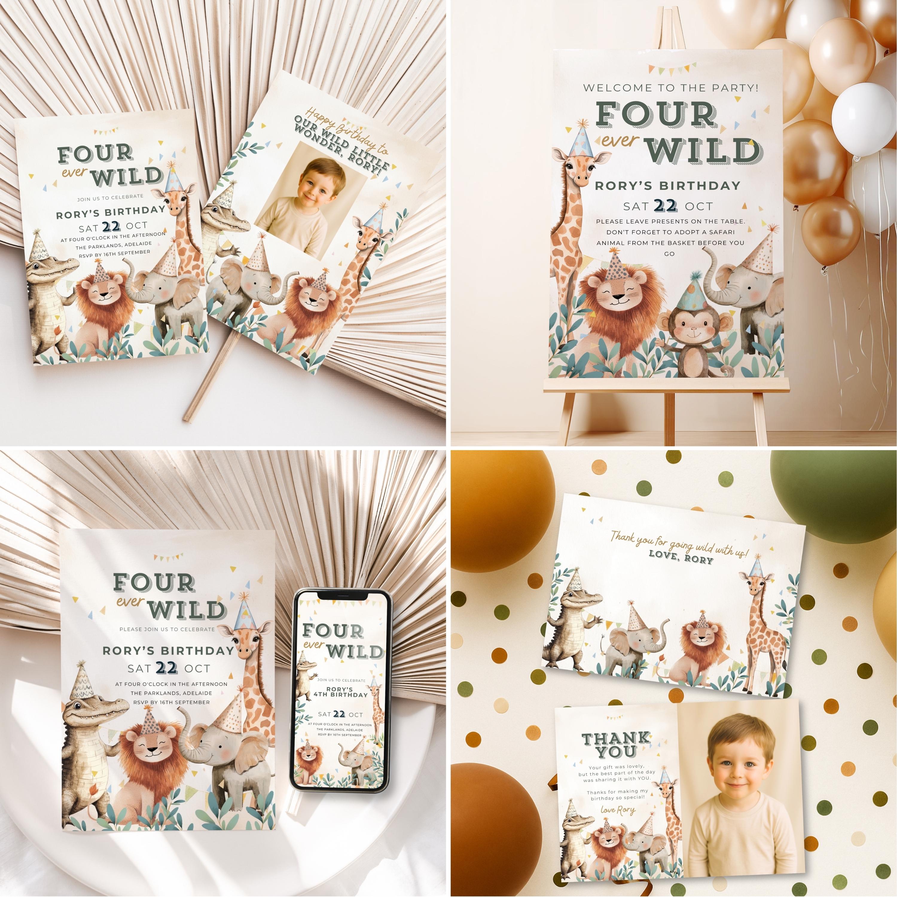 Safari Birthday Party Set Edit and Print Instantly Four Ever Wild ...