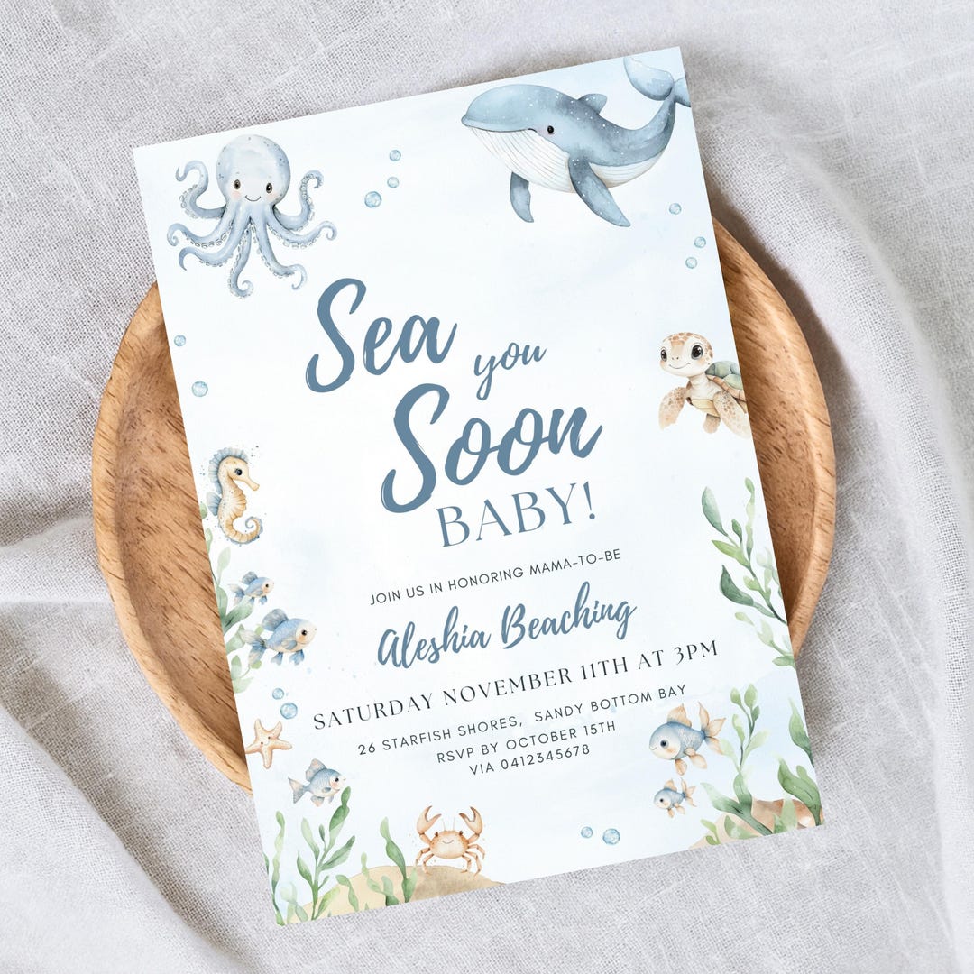 Sea You Soon Baby Shower Invite Nautical Baby is on the Way Printable ...