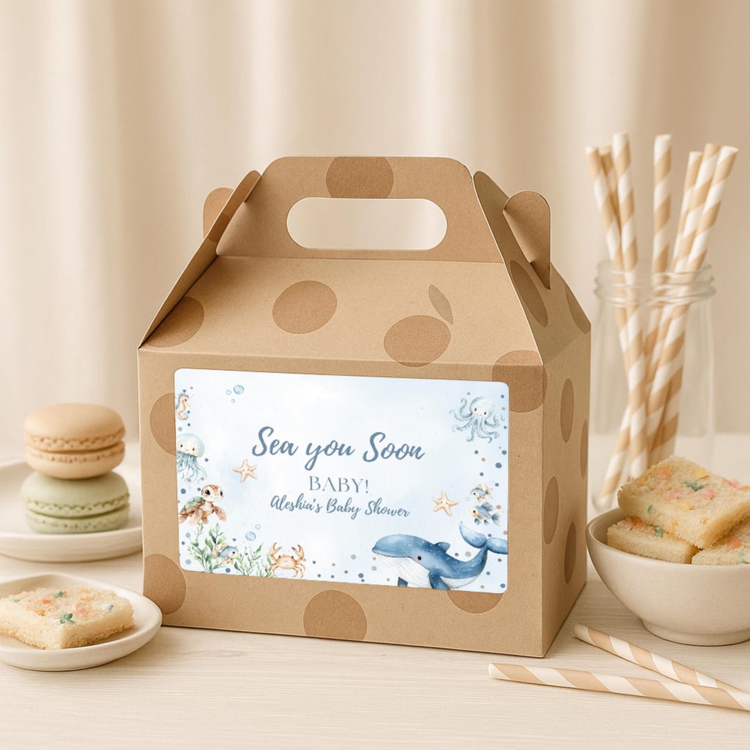 Sea You Soon Baby Shower Gable Box Label Ocean Theme Favor Box Sticker ...