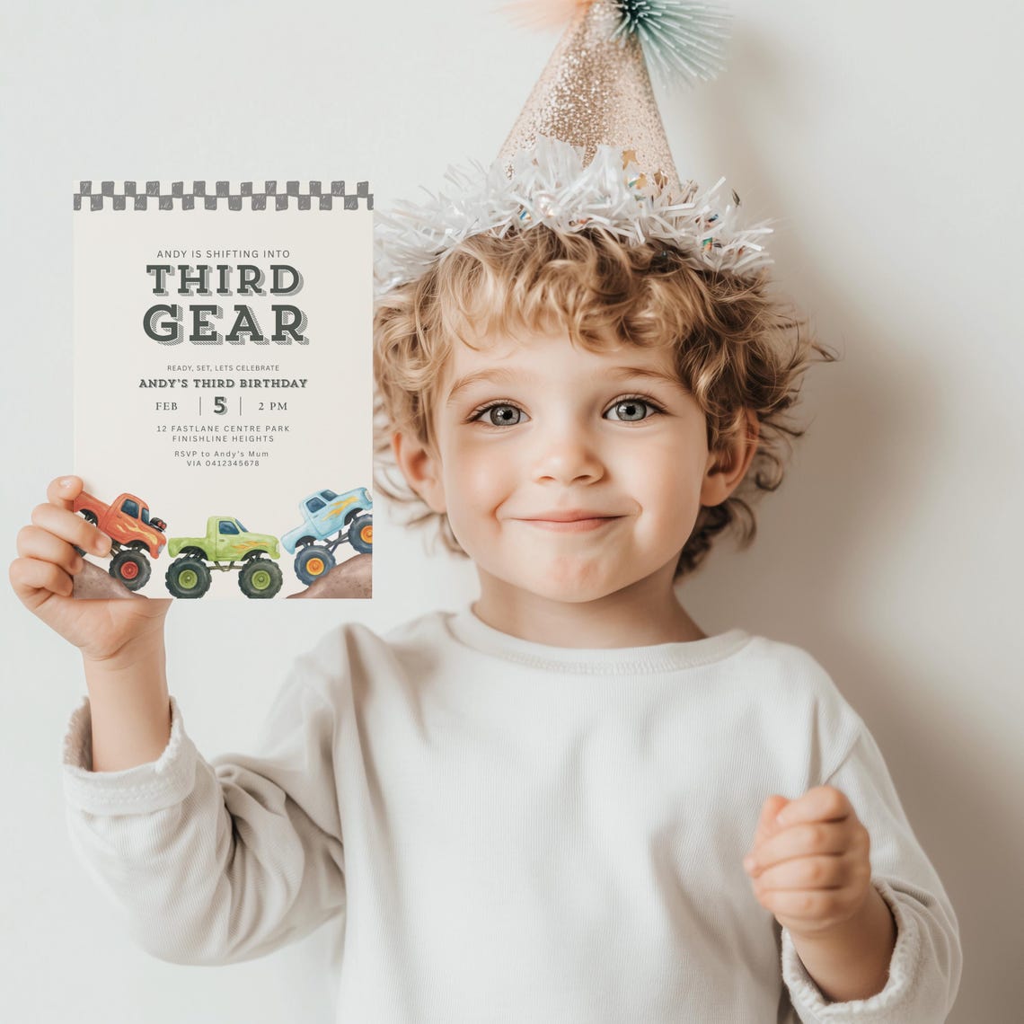 Editable Monster Truck Third Birthday Invitation for Boy Third Gear ...