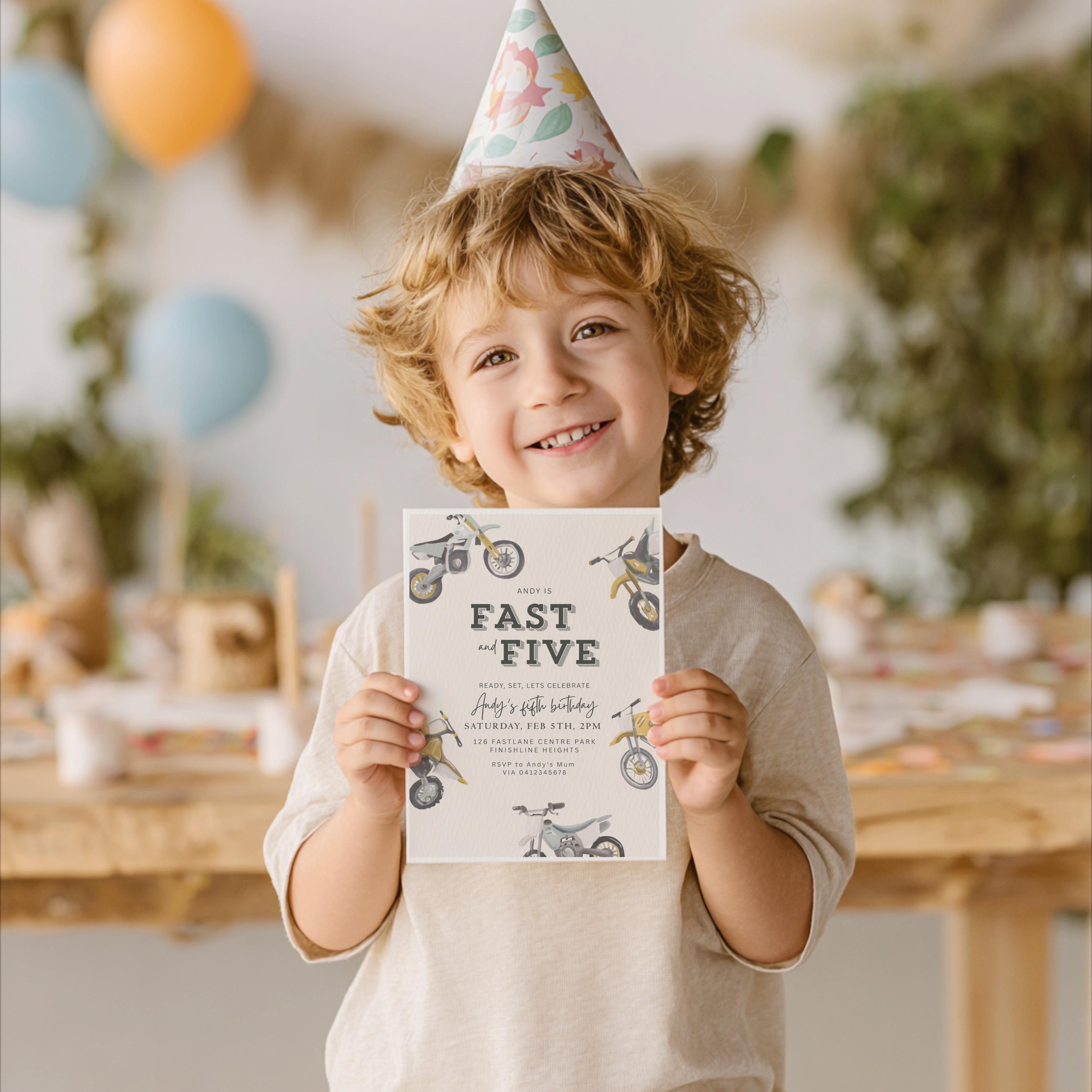 Fast and Five Birthday Invitation for Boy Dirt Bike Theme 5th Birthday ...