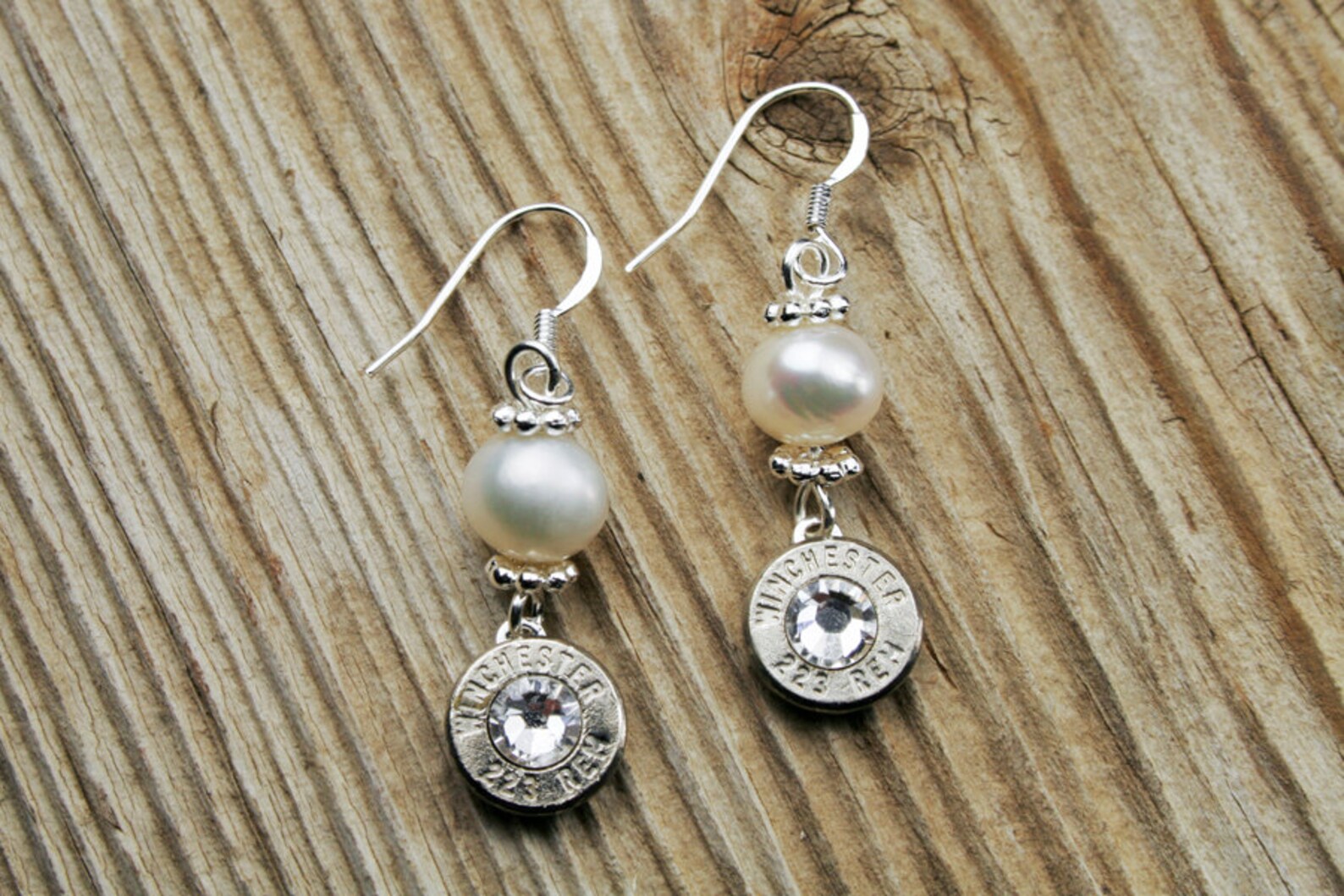 Bullet Earrings / Nickel & Pearl Dangle Bullet Earrings - Etsy