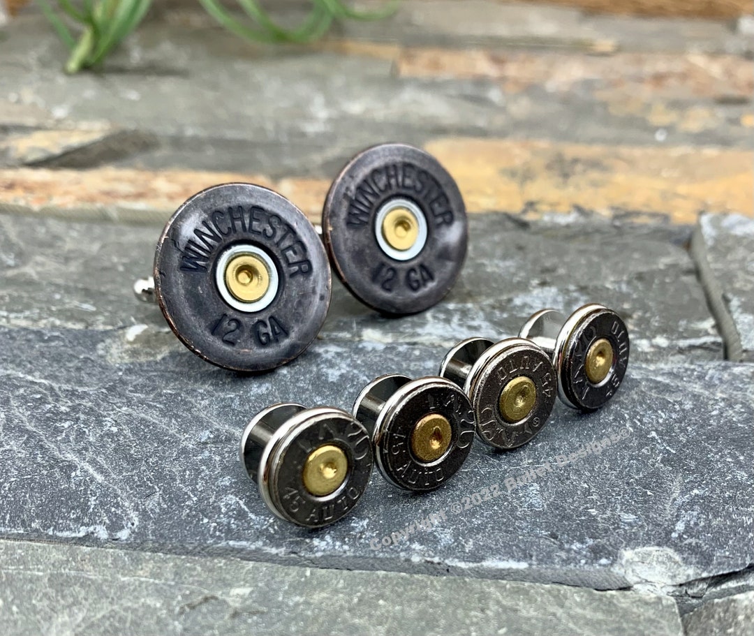 BLACK 45 Auto Bullet Tuxedo Studs and Shotgun Cufflinks Set, Winchester ...