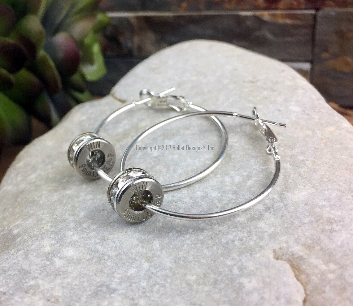 Bullet Earrings, Sparkling Crystal Bullet Hoop Earrings, Win-9mm-380-n ...