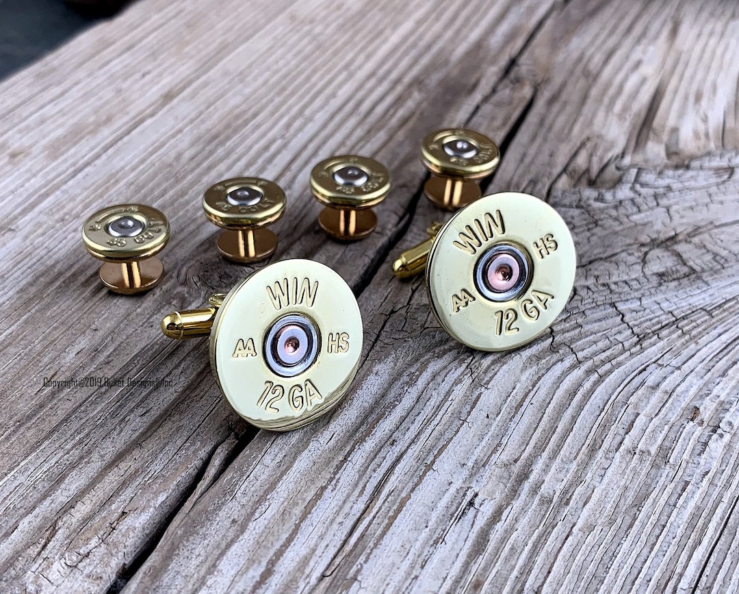Bullet Tuxedo Studs and Shotgun Cufflinks Set BRASS, 12 or 20 Gauge ...
