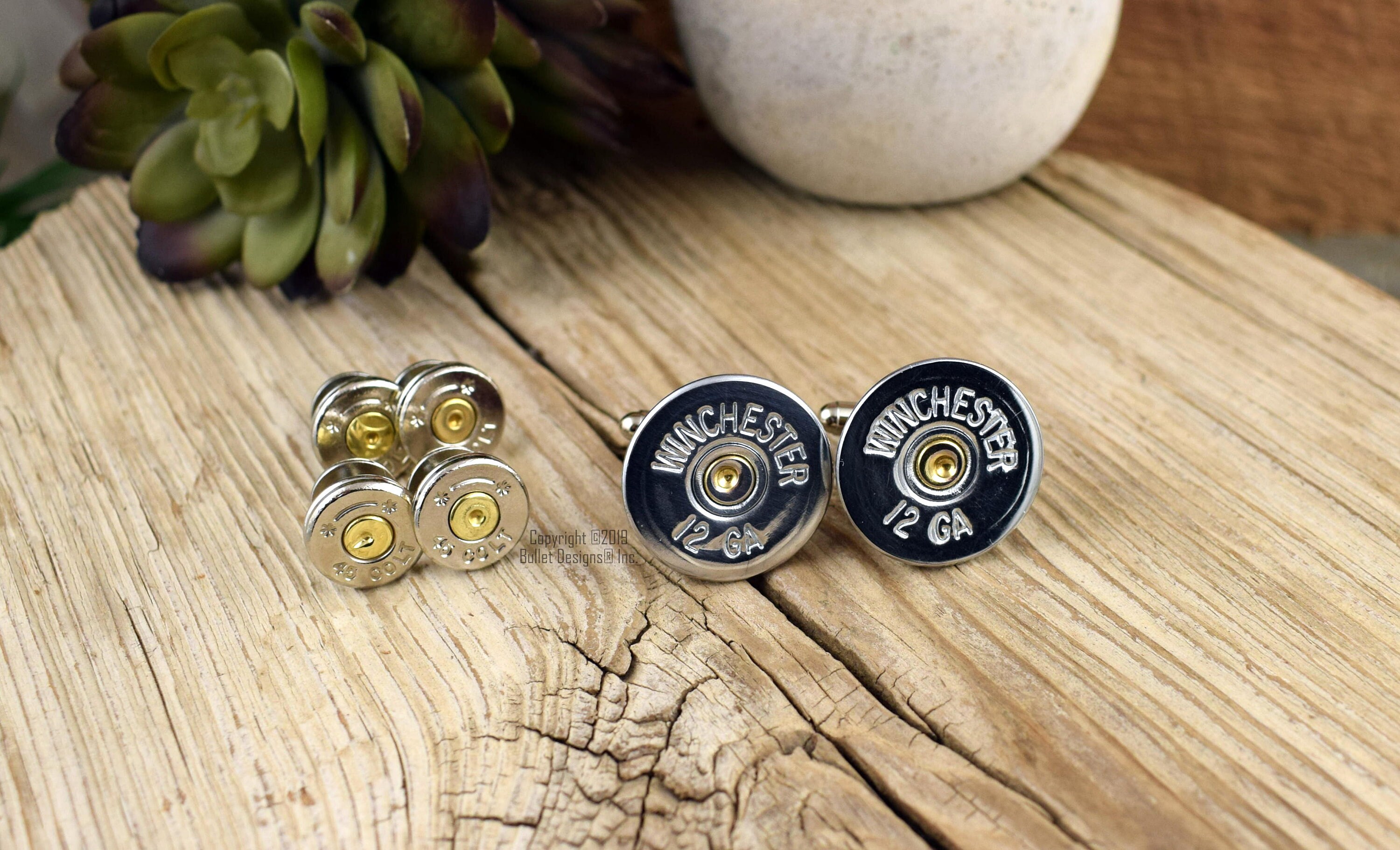 Bullet Tuxedo Studs and Shotgun Cufflinks Set NICKEL, 12 or 20 Gauge ...