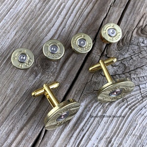 Bullet Tuxedo Studs and Shotgun Cufflinks Set BRASS, 12 or 20 Gauge Shotgun Shell Cufflinks ...
