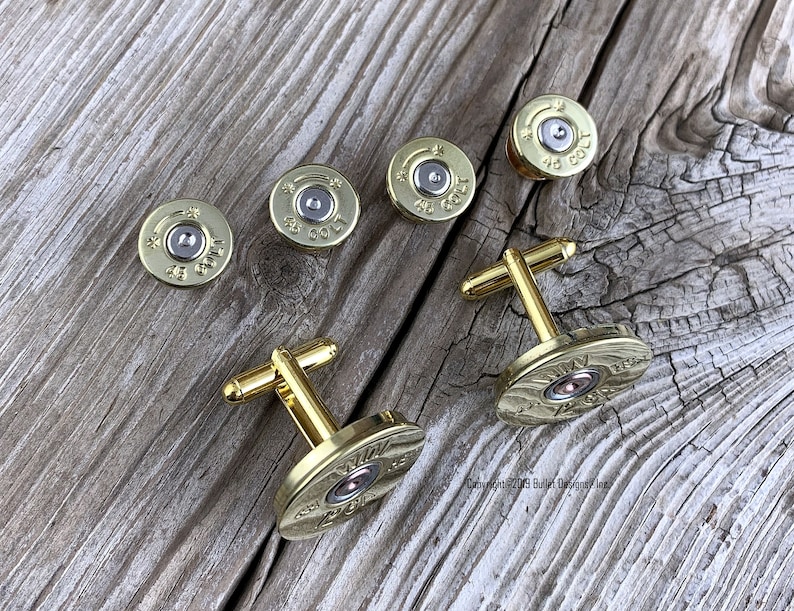Bullet Tuxedo Studs and Shotgun Cufflinks Set BRASS, 12 or 20 Gauge ...