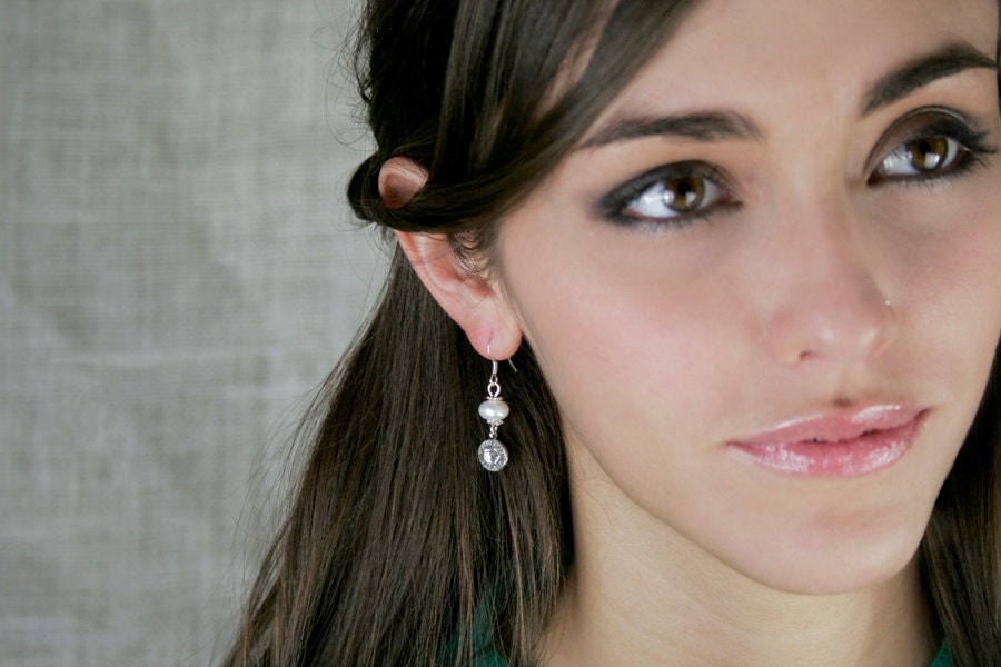 Bullet Earrings / Nickel & Pearl Dangle Bullet Earrings - Etsy