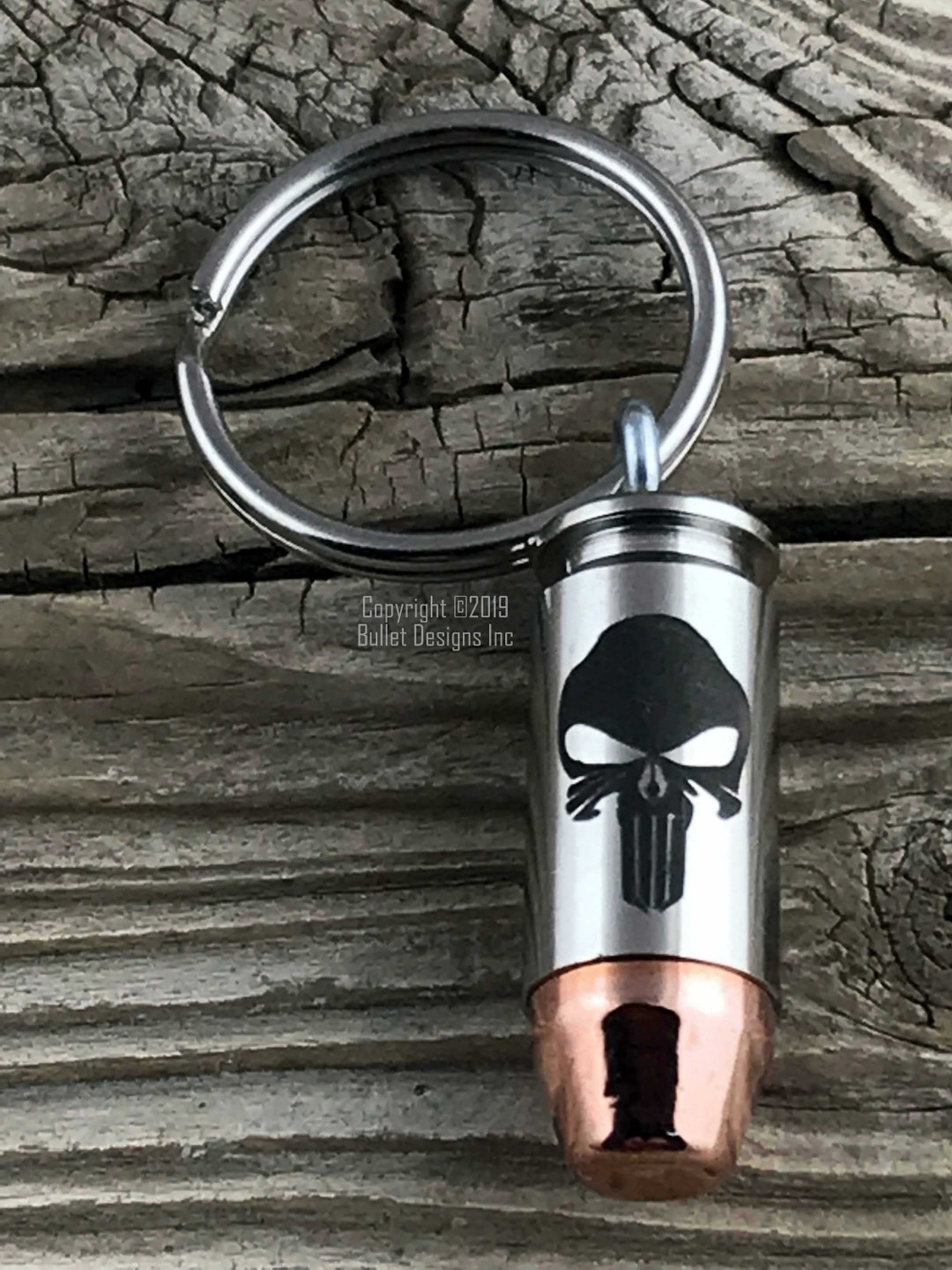 Bullet Key Chain, Punisher Skull, Keyring, 40 Caliber (shown), 45 Auto ...