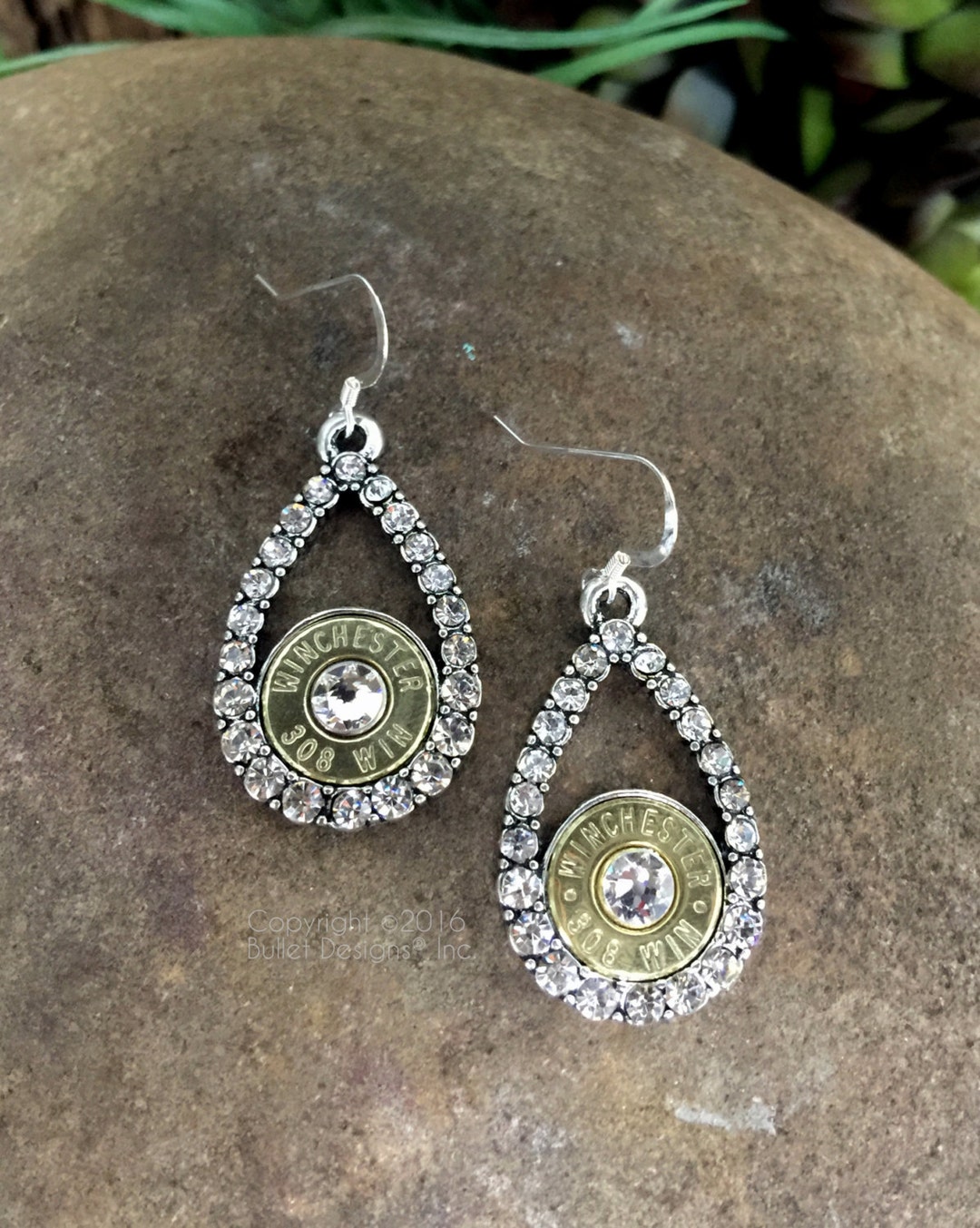 Bullet Earrings, Crystal Teardrop Bullet Earrings in Brass, Birthstone ...