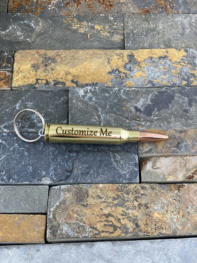 Custom Engraved Brass Bullet Keychain DARK PERMANENT | Etsy