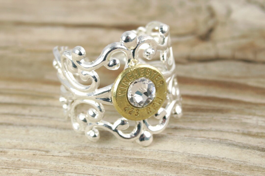 223 Filigree Bullet Ring, Silver, Custom, Birthstone, AR-15, .556, M4 ...