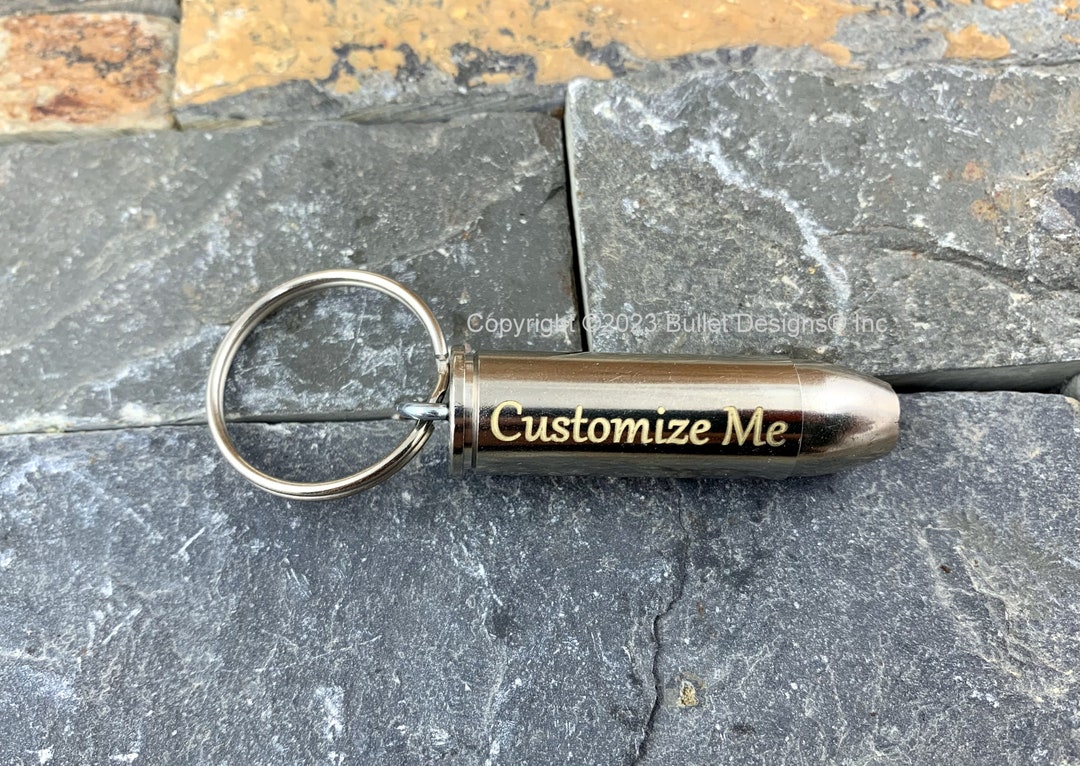 SILVER Bullet Custom Engraved Keychain, Colt 45, Personalized Keyring ...
