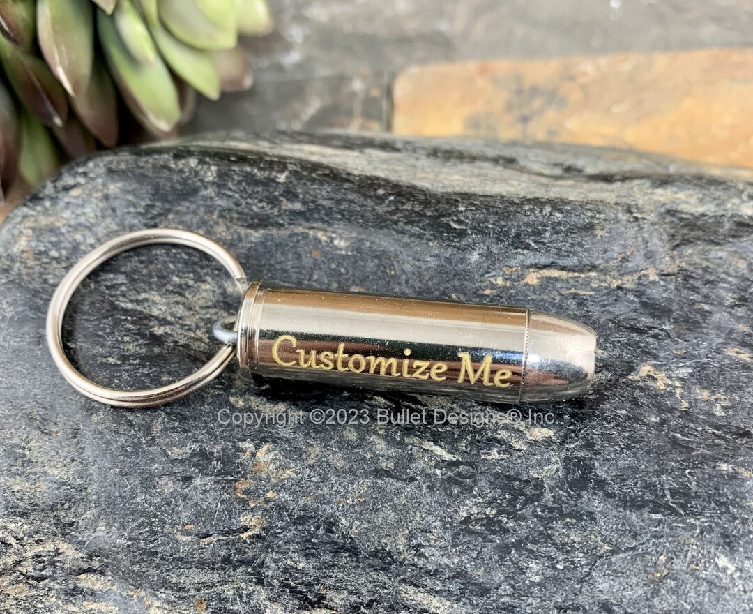 SILVER Bullet Custom Engraved Keychain, 44 Mag, Personalized Keyring ...