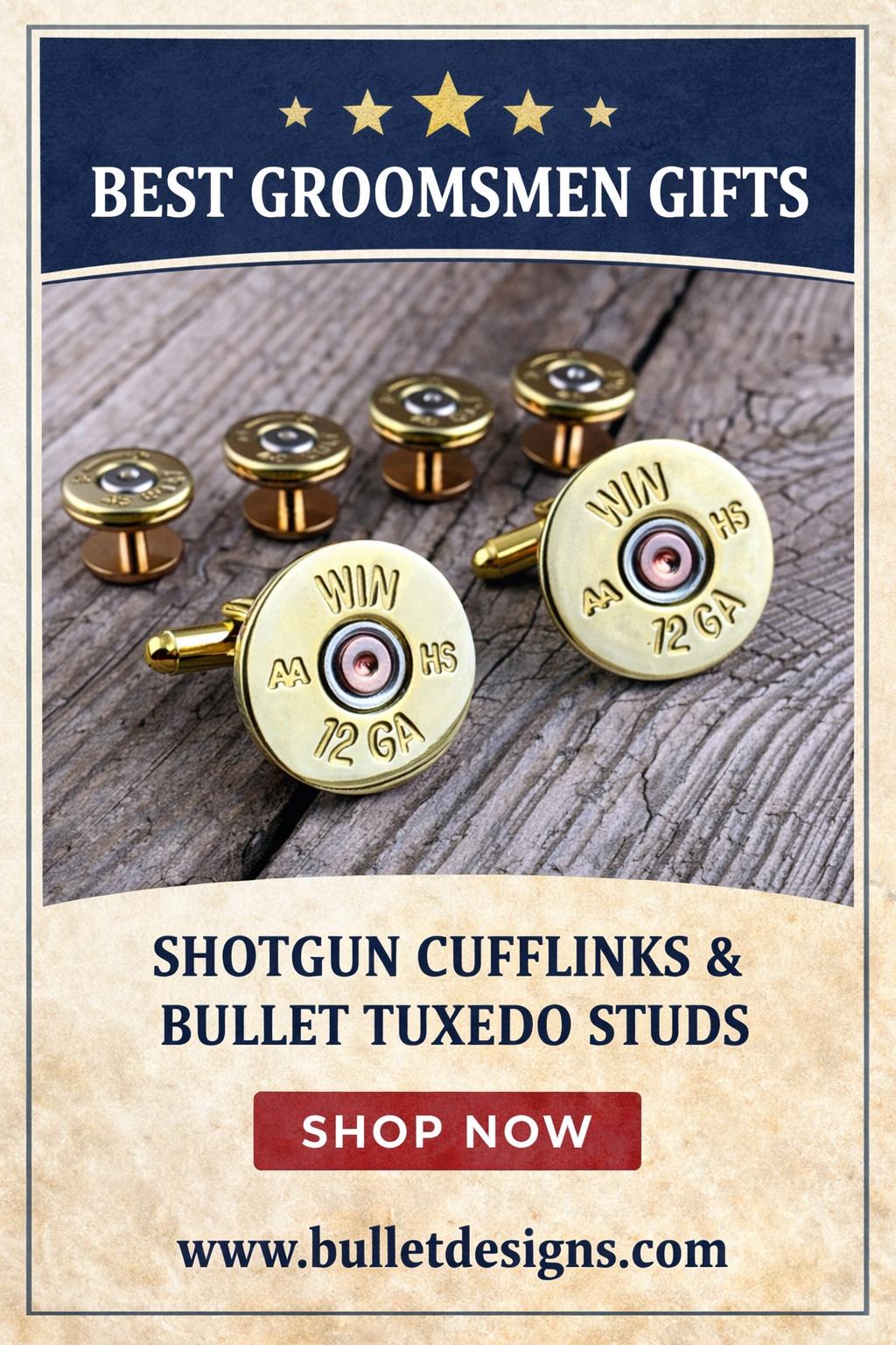 Bullet Tuxedo Studs and Shotgun Cufflinks Set BRASS, 12 or 20 Gauge ...