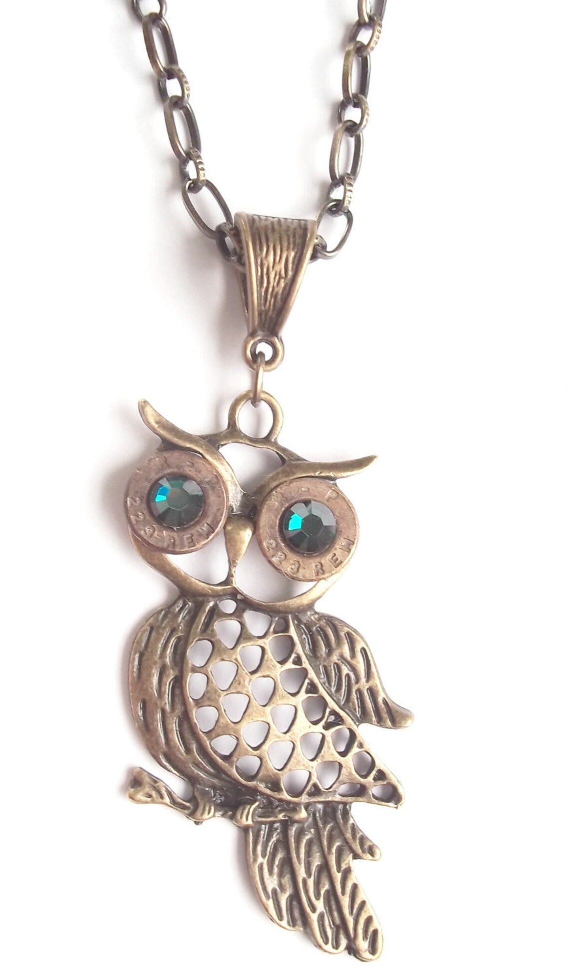 Bullet Necklace / 223 Thin Antique Brass Bullet Bronze Owl | Etsy